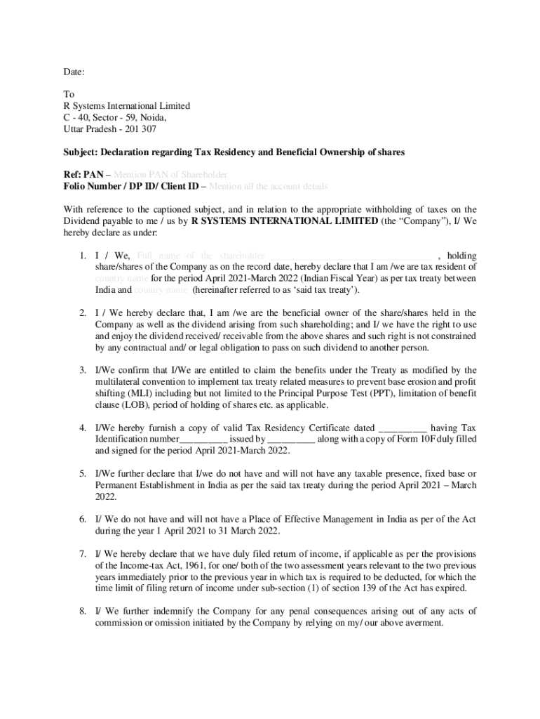 Fillable Online NON-RESIDENT TAX DECLARATION Fax Email Print - pdfFiller