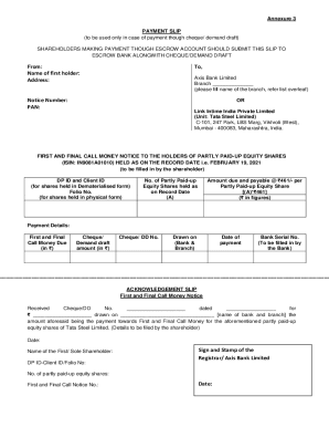 Fillable Online Annexure 3 PAYMENT SLIP (To be used only in case of ...