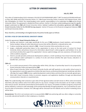 Fillable Online LETTER OF UNDERSTANDING - College of Southern Maryland ...