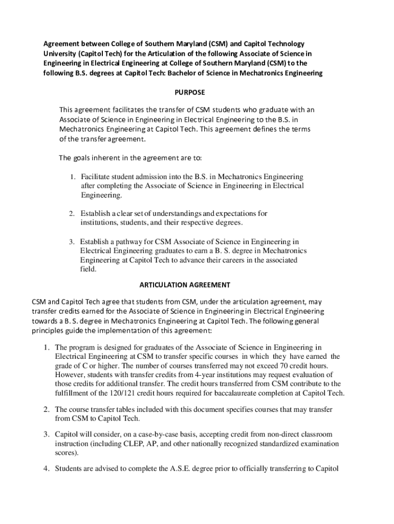 Fillable Online PURPOSE ARTICULATION AGREEMENT - PDF Free Download Fax Email Print - pdfFiller