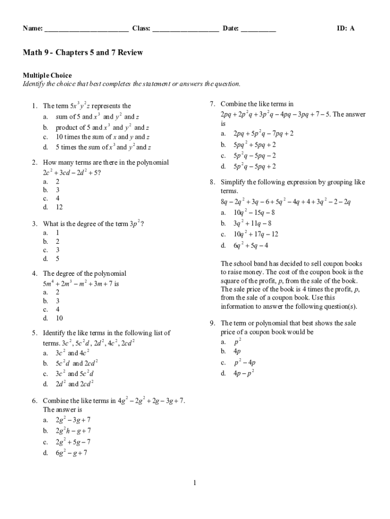Fillable Online Grade 9 Math UNIT 2: Powers and Exponent Laws - TEST ...