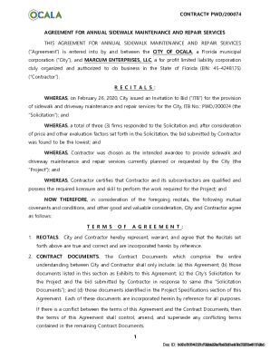 Fillable Online contract# pwd/200074 1 agreement for annual ...