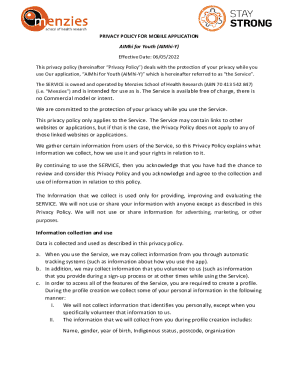 Fillable Online Privacy Policy for Mobile Application Fax Email Print ...