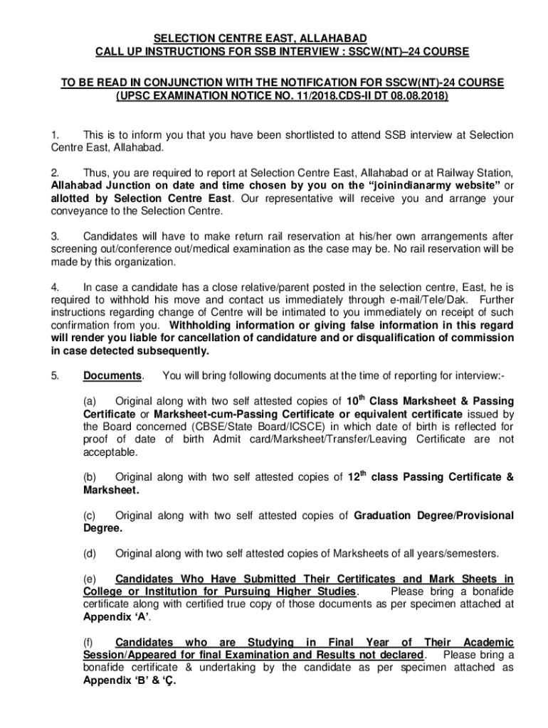 Fillable Online joinindianarmy nic Selection Centre East, Allahabad ...