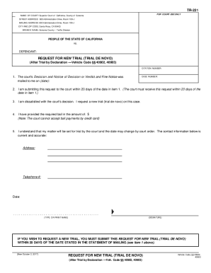 Fillable Online TR-220 REQUEST FOR NEW TRIAL (TRIAL DE NOVO) (Trial by ...