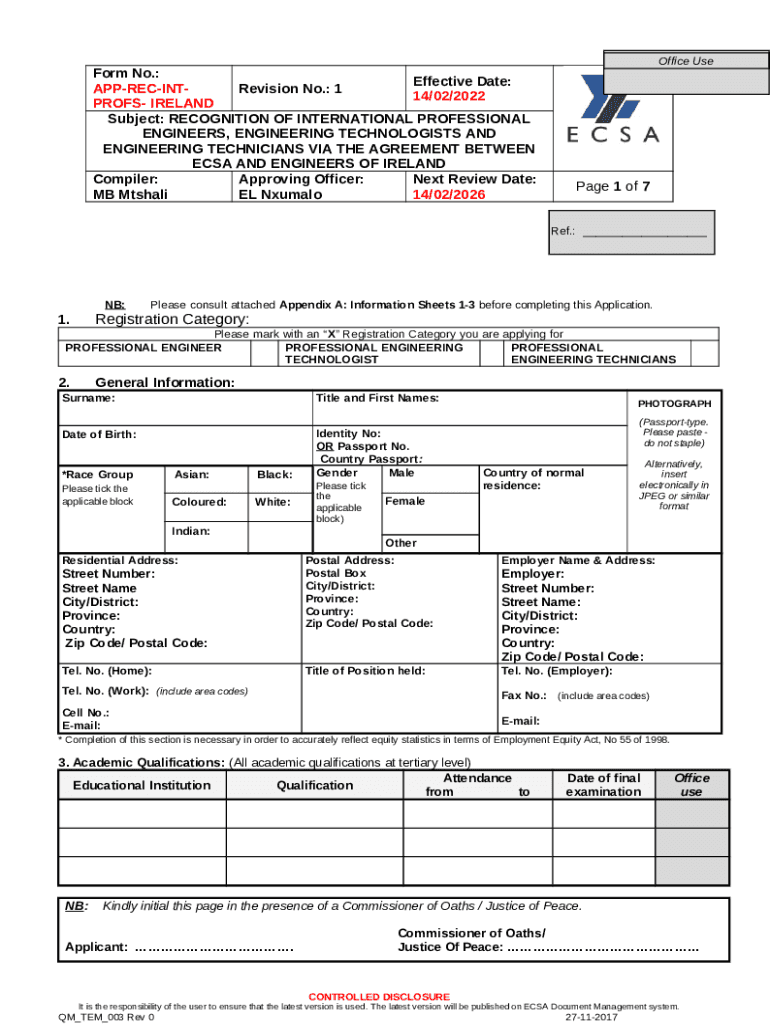 Engineering Profession Act: Registration s for registration Doc Template | pdfFiller