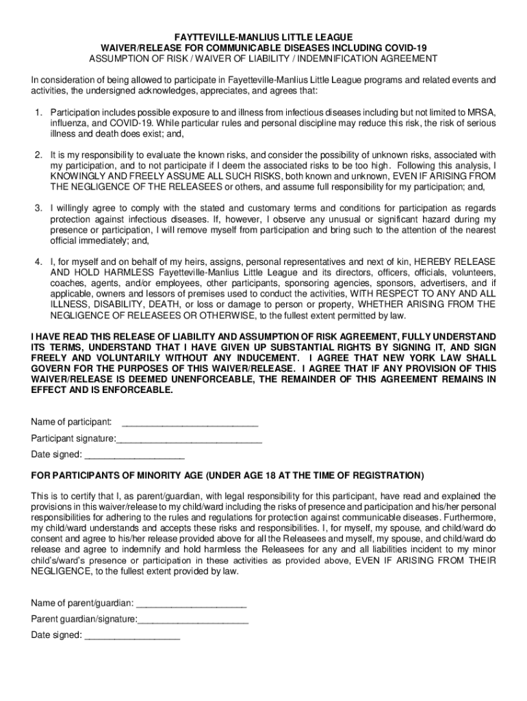 Fillable Online assumption of risk, release, and hold harmless ...