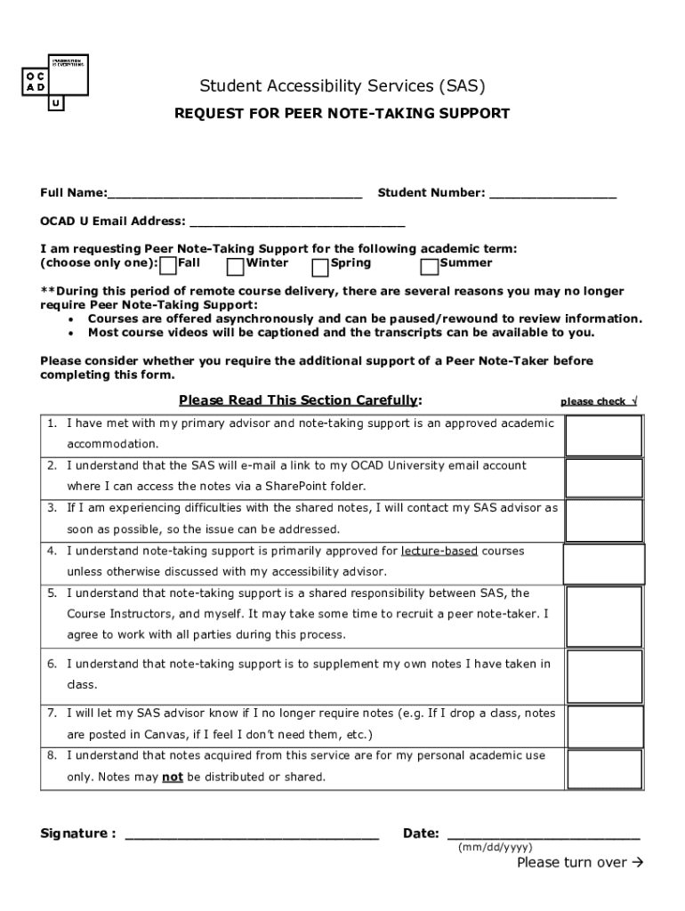 Fillable Online Request Form for Peer Note-Taking Support - OCAD ...