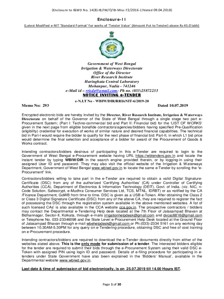 Fillable Online wbiwd gov Enclosure-II Government of West Bengal ...