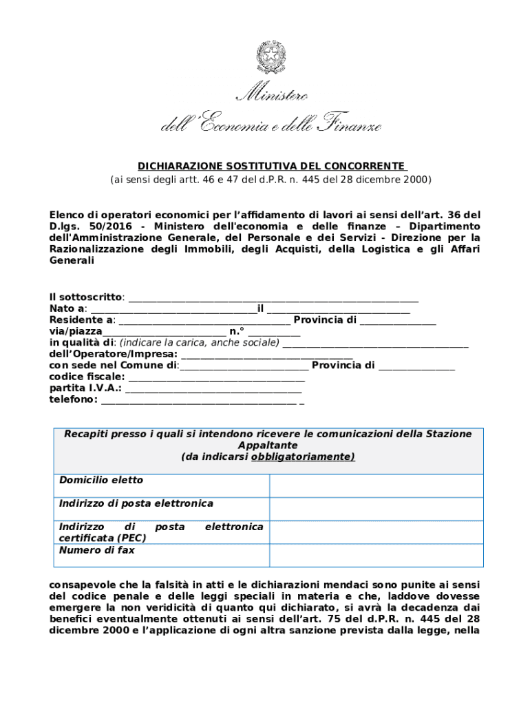 DICHIARAZIONE SOSTITUTIVA Ai Sensi Dell art Up aci it Doc Template