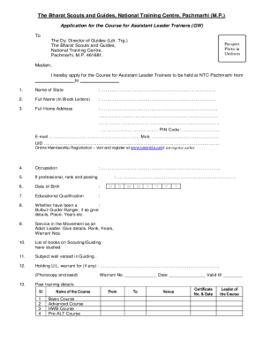 Fillable Online THE BHARAT SCOUTS AND GUIDES, NATIONAL TRAINING ... Fax ...