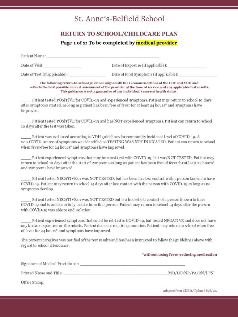 Fillable Online Return to School Medical Clearance Form Fax Email Print ...