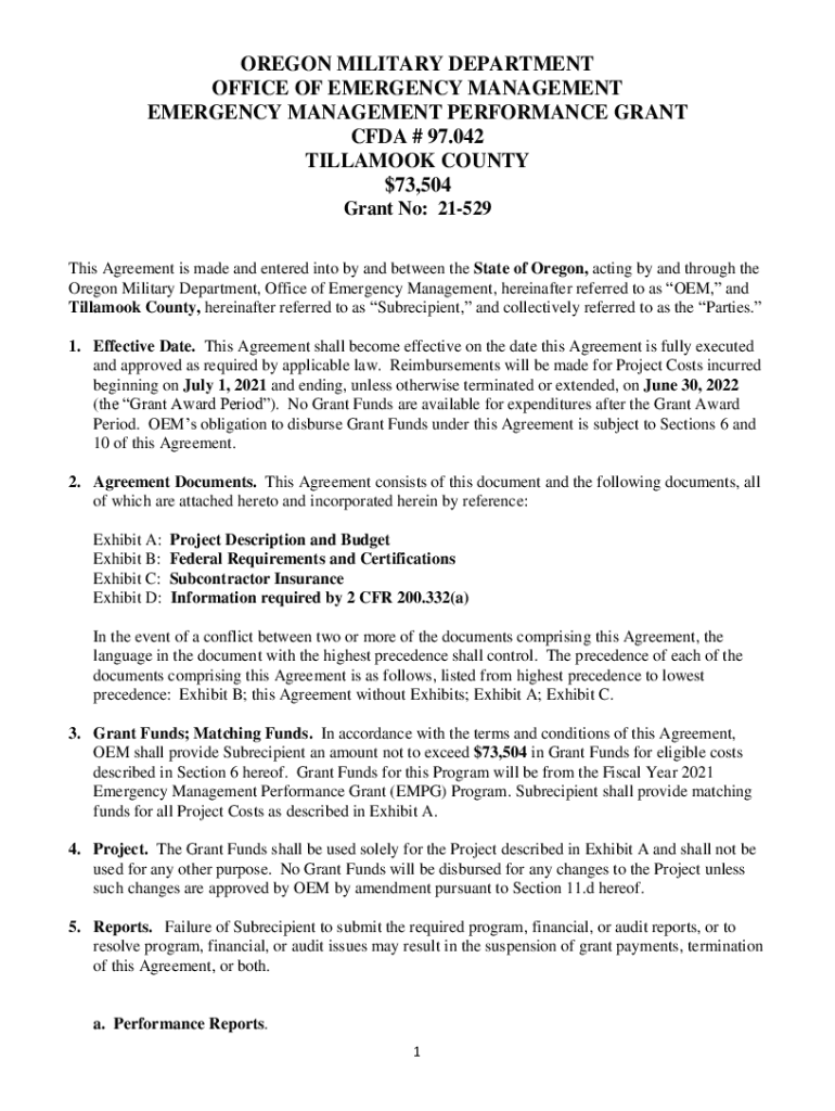 Fillable Online OREGON MILITARY DEPARTMENT OFFICE OF EMERGENCY ... Fax ...