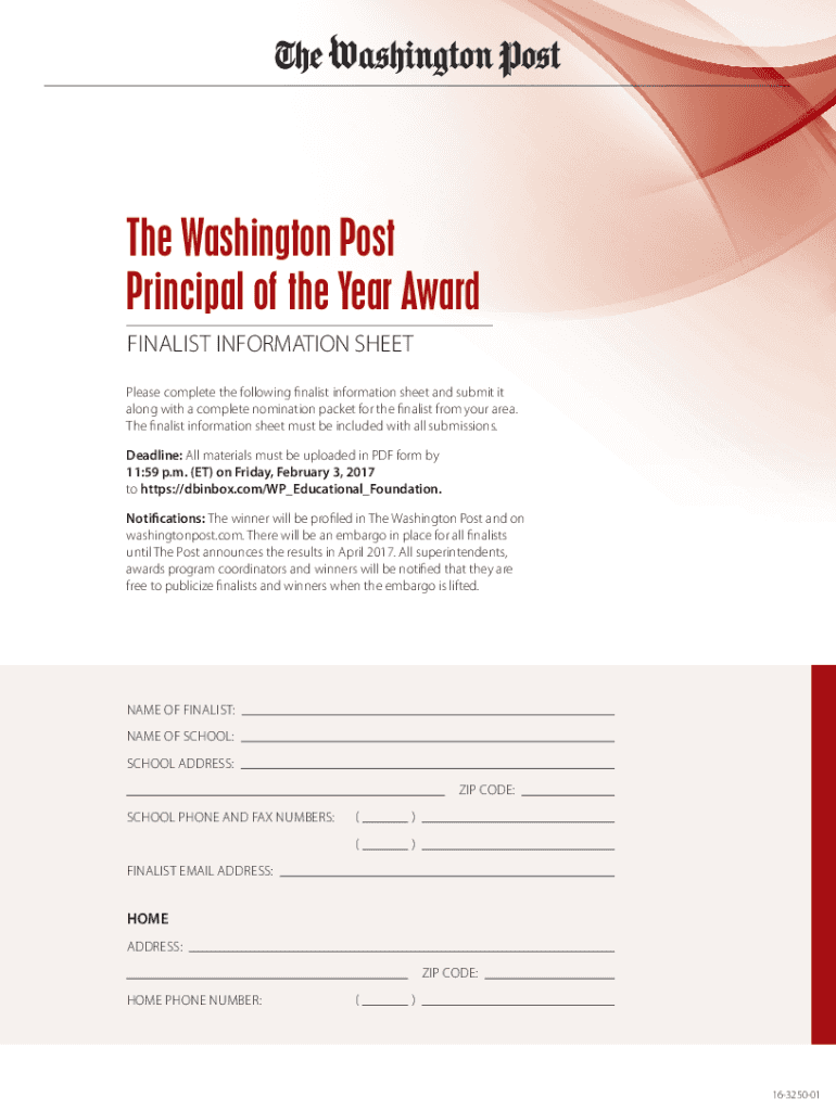 Fillable Online 2023 Principal of the Year Nomination Form - HCPSS Fax ...