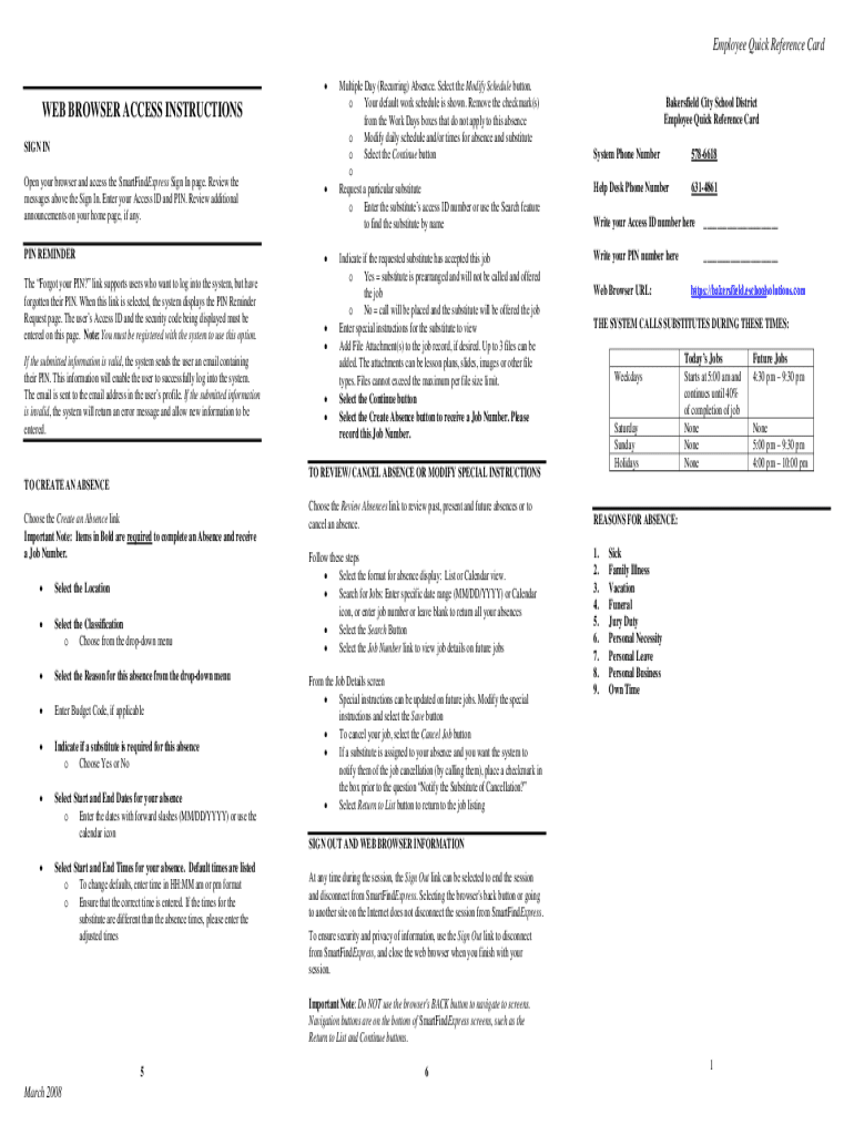 Fillable Online SFE Quick Reference Sheet - Employees.doc Fax Email ...