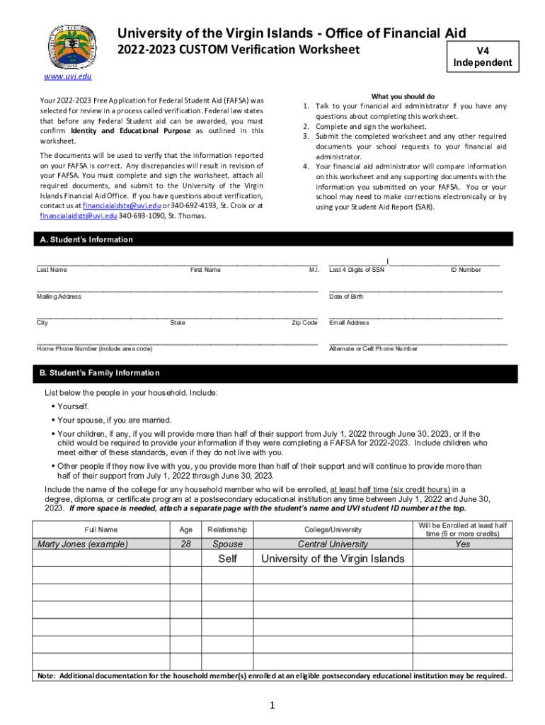Fillable Online V4 2022-2023 Custom Verification Worksheet - Independent.docx Fax Email Print ...