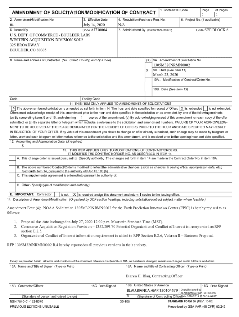 Fillable Online amendment of solicitation/modification of contract ...