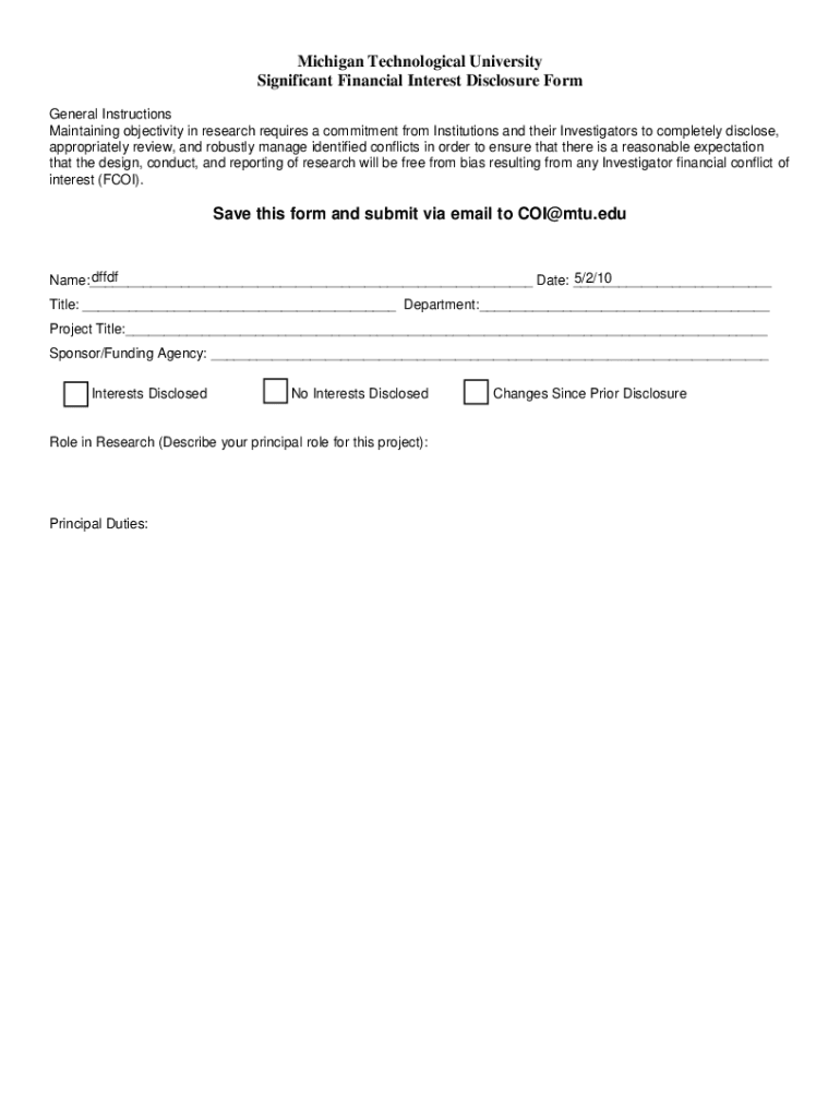 Fillable Online Significant financial interest disclosure form Fax Email Print - pdfFiller