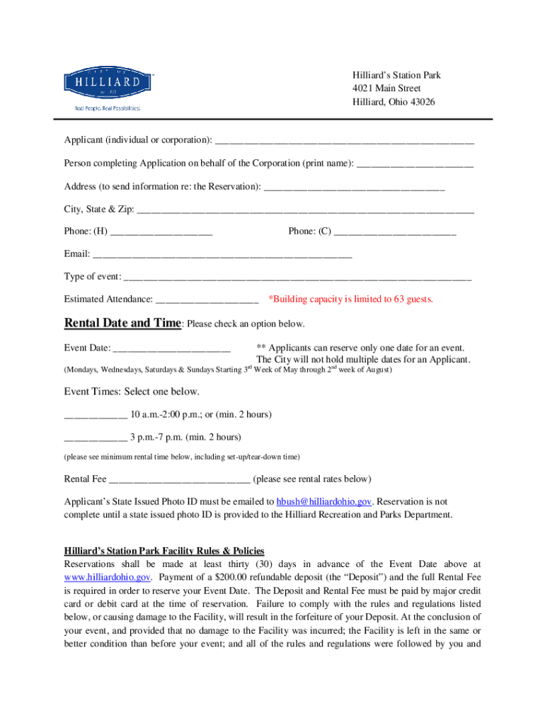Fillable Online Recreation Aide - Hilliard's Station Park/First Responders Park Fax Email Print ...