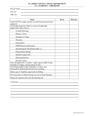 Fillable Online St. Johns County Utility Department Milestone Checklist ...