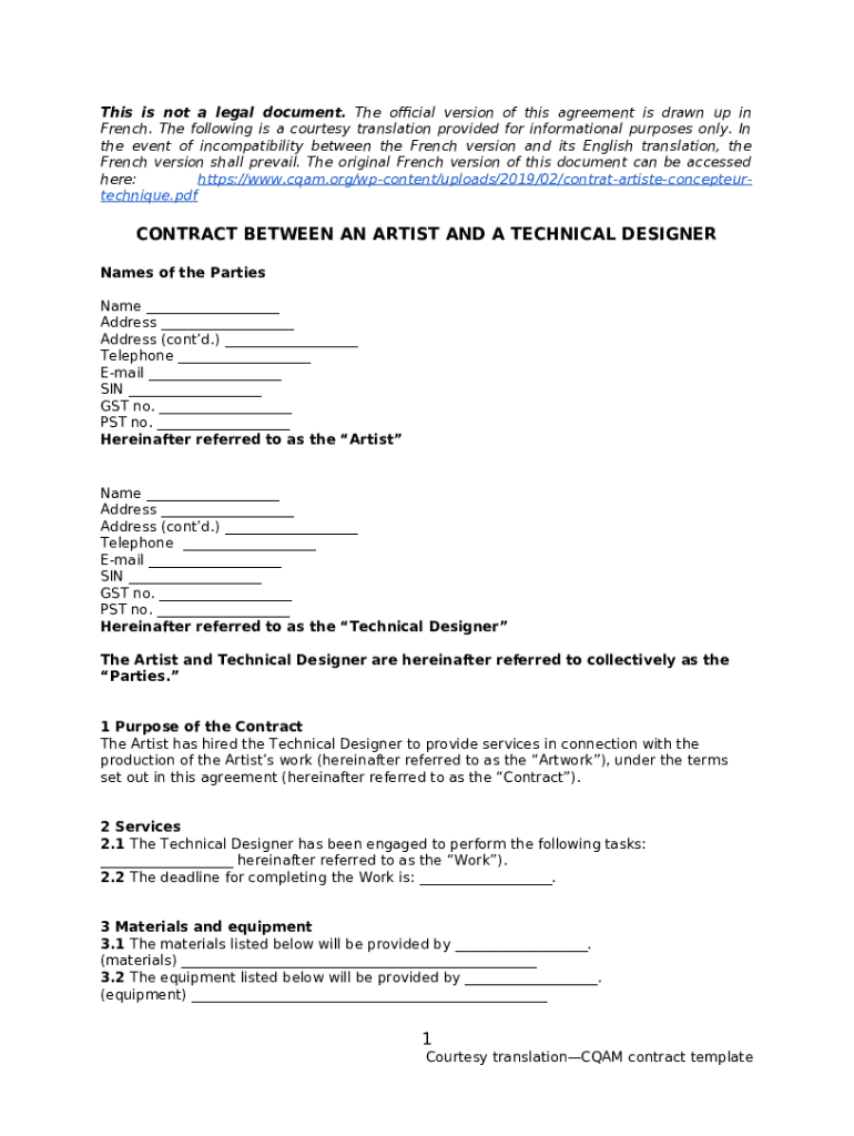 Contract for the commission of an artwork Doc Template | pdfFiller