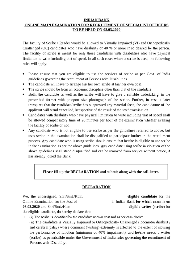 scribe declaration - South Indian Bank Doc Template | pdfFiller