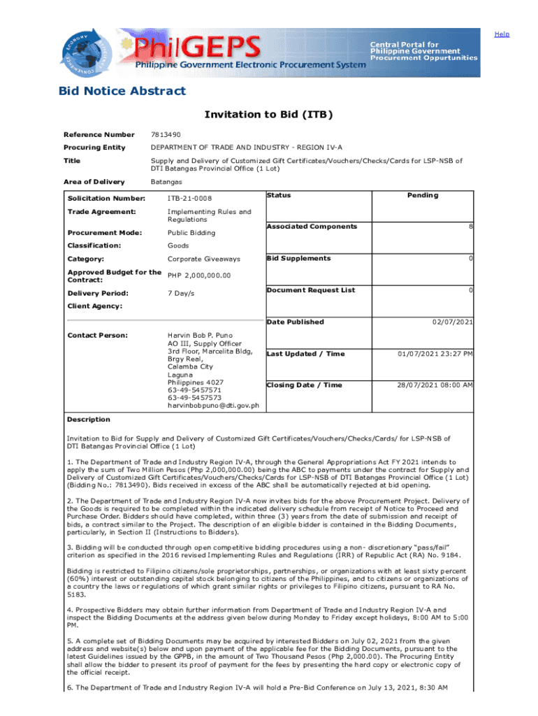 Fillable Online Bid Notice Abstract - AWS Fax Email Print - pdfFiller