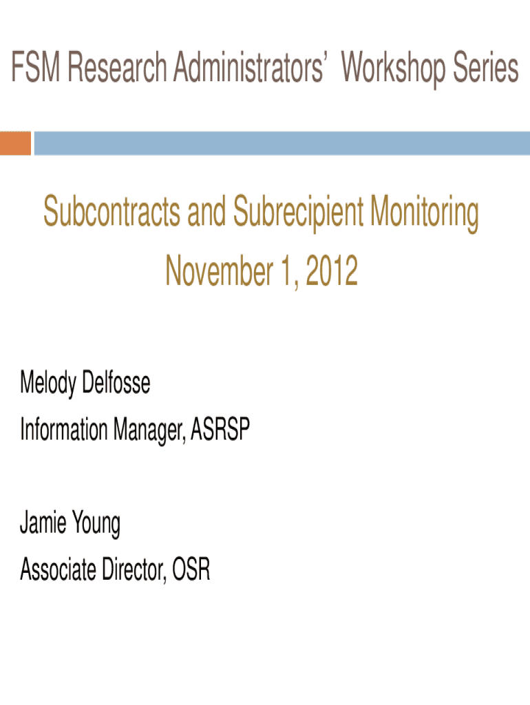 Fillable Online Subcontracts and Subrecipient Monitoring Fax Email Print - pdfFiller