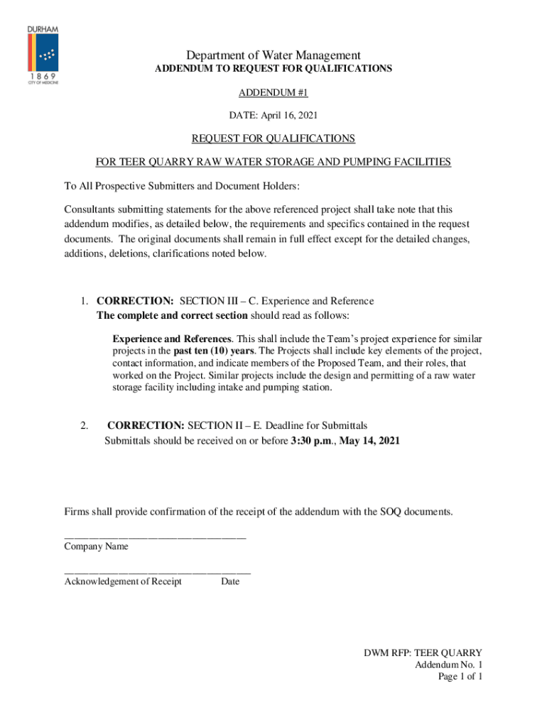Fillable Online Request for Qualifications (RFQ) for the Department of Water ... Fax Email Print ...