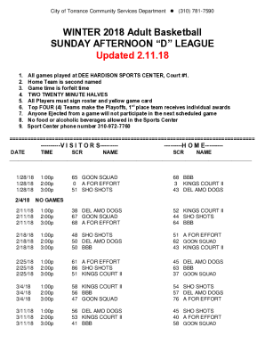 Fillable Online ADULT BASKETBALL LEAGUE STANDINGS - City of Torrance ...