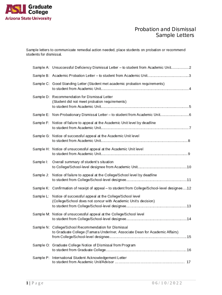 Dismissal Letters: 1. The degree program must make the ... - graduate asu Doc Template | pdfFiller