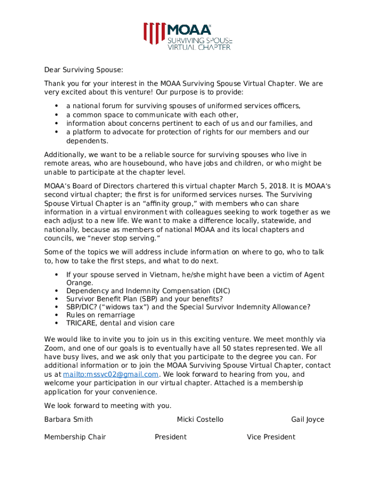 application for membership in the moaa surviving spouse ... Doc Template | pdfFiller