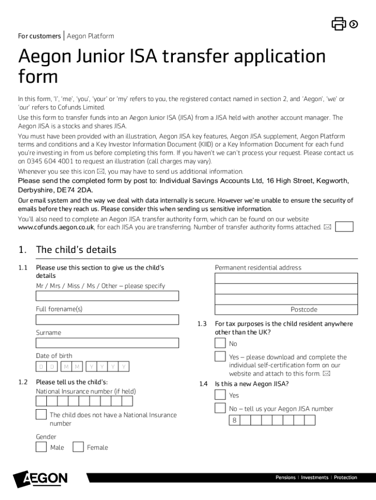 Fillable Online Aegon Junior ISA transfer application form Fax Email Print - pdfFiller