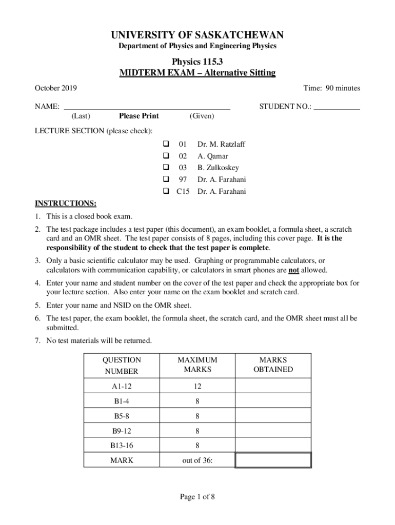Fillable Online Phys 115 Midterm Exam Fax Email Print - pdfFiller