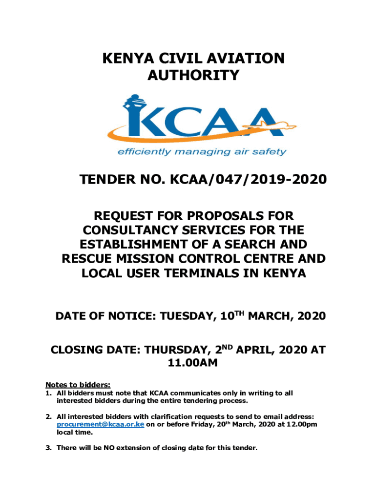 Fillable Online KCAA--Tender Notice - Nairobi Fax Email Print - pdfFiller