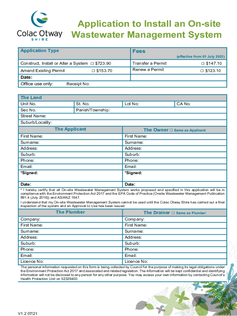 Fillable Online Requirements for owners and occupiers of land with an onsite ... Fax Email Print ...