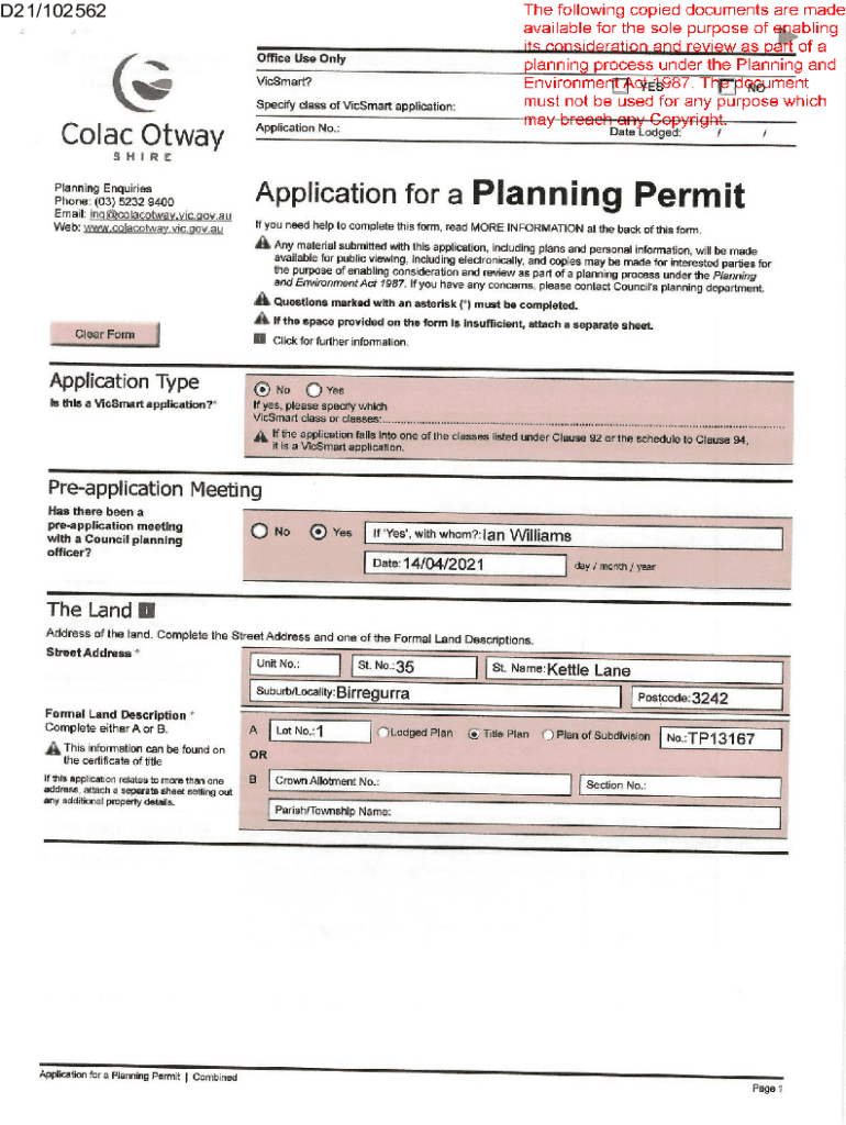 Fillable Online LParish/Township Name: - Colac Otway Shire Fax Email ...
