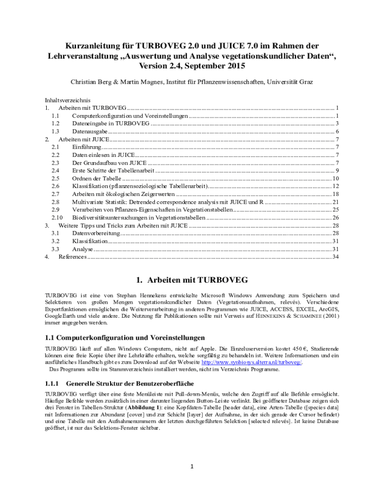 Fillable Online Kurzanleitung fr TURBOVEG 2.0 und JUICE 7.0 ... - SCI ...