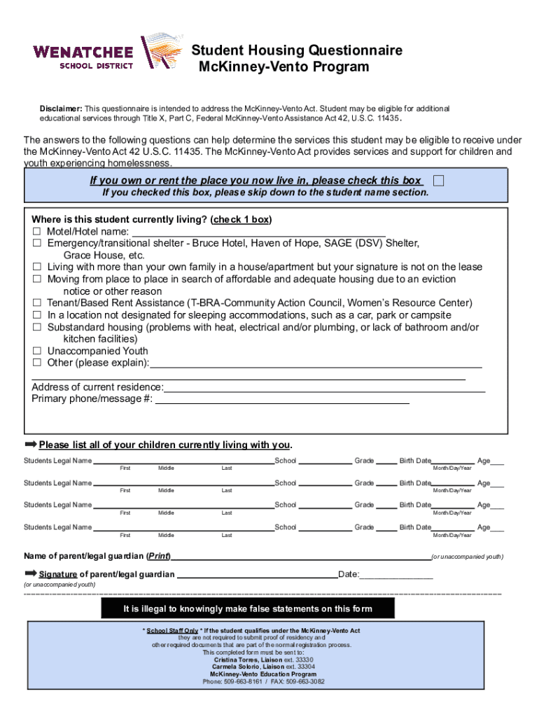 Fillable Online ESSA Title IX, Part A McKinney-Vento Homeless Assistance Act Fax Email Print ...