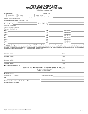 Fillable Online Business Debit Card Application Agreement Fax Email ...