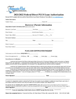 Fillable Online 2021-2022 Federal Direct Parent PLUS Loan Authorization ... Fax Email Print ...