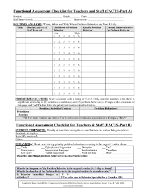Fillable Online For Teachers/Staff: Functional Assessment Checklist ...