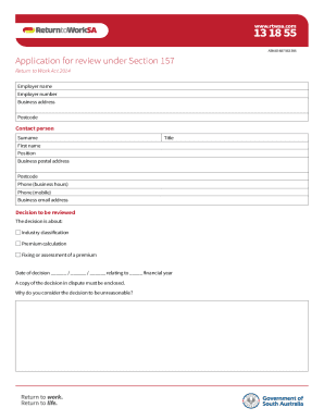 Fillable Online Application for review under Section 157 form. Application for review under ...