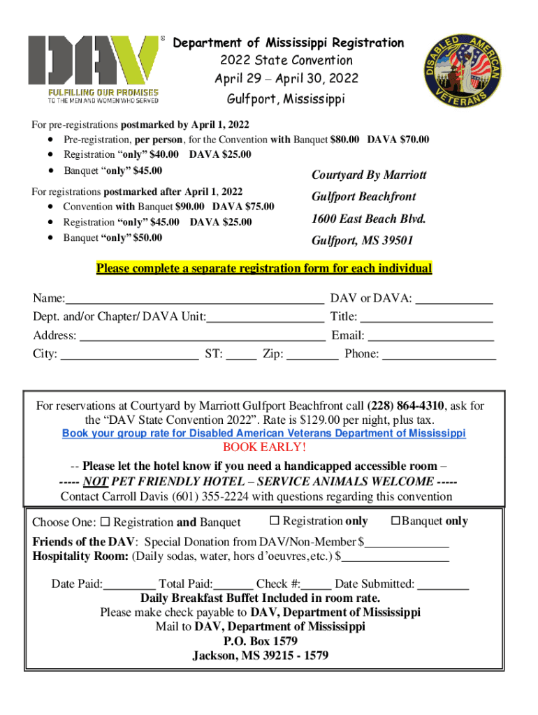Fillable Online Department of Mississippi Registration 2022 State ...