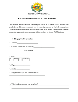 Fillable Online REPUBLIC OF NAMIBIA - National Youth Service Fax Email ...