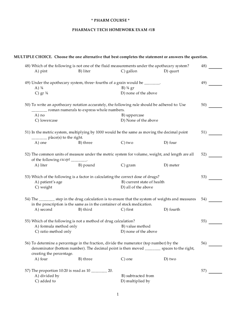 Fillable Online Sample Math Questions for the PTCB Exam Fax Email Print ...