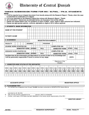 Fillable Online ucp edu thesis submission form for ms / m.phil. / ph.d. students Fax Email Print ...
