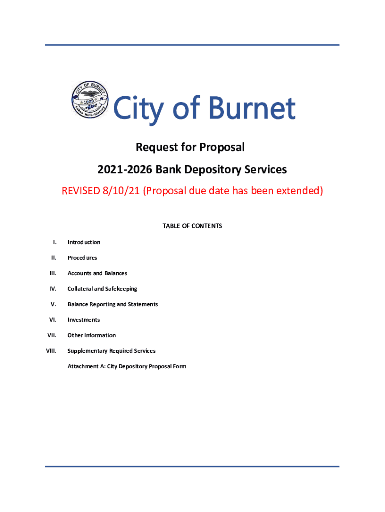 Fillable Online REQUEST FOR PROPOSAL BANK DEPOSITORY SERVICES ... Fax Email Print - pdfFiller