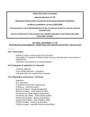 Fillable Online NATIONAL INSTRUMENT 31-103 REGISTRATION REQUIREMENTS ...