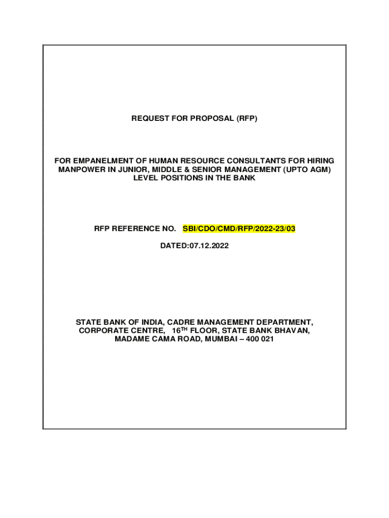 Fillable Online Notification Request for Proposal - Empanelment of ...